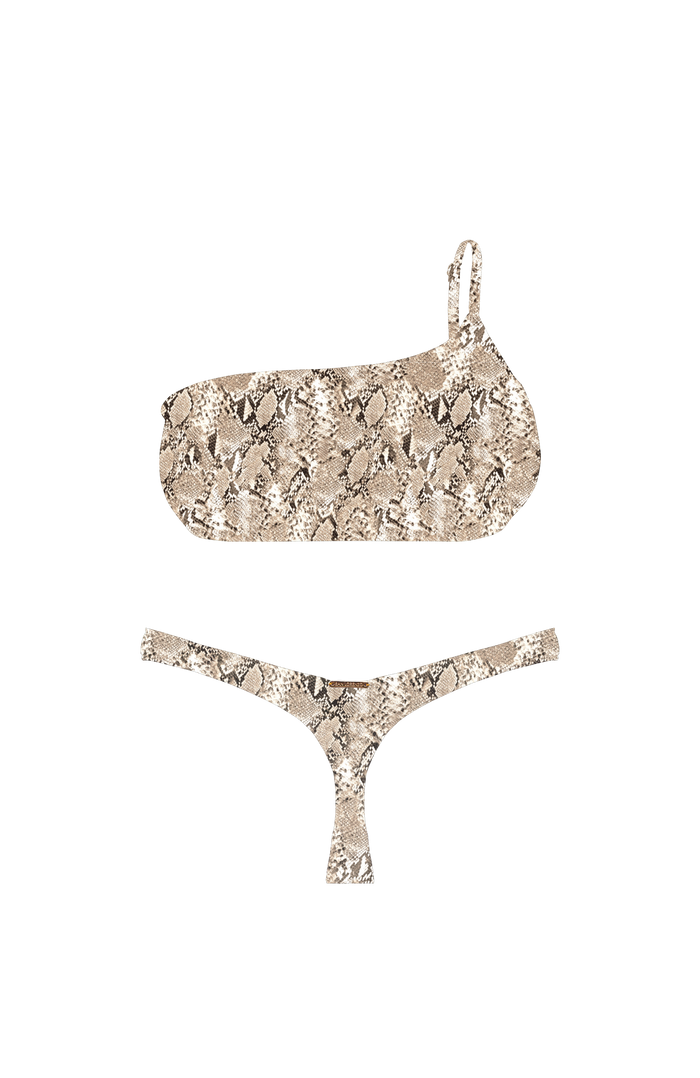 ANIMAL Desert Snake Ribbed Print One Shoulder Bandeau Bikini Top