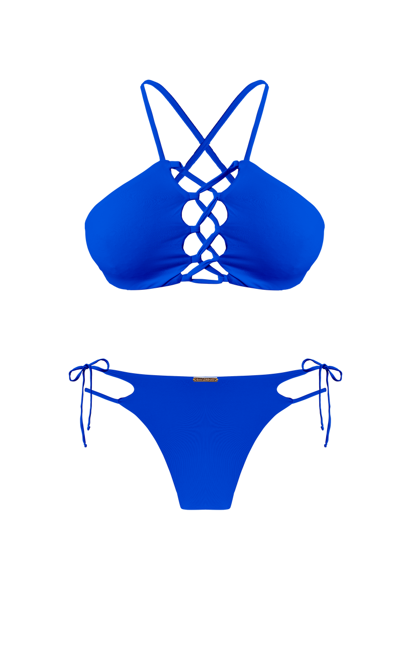 Island Palms Sapphire High Neck String Bikini Top – San Lorenzo Bikinis