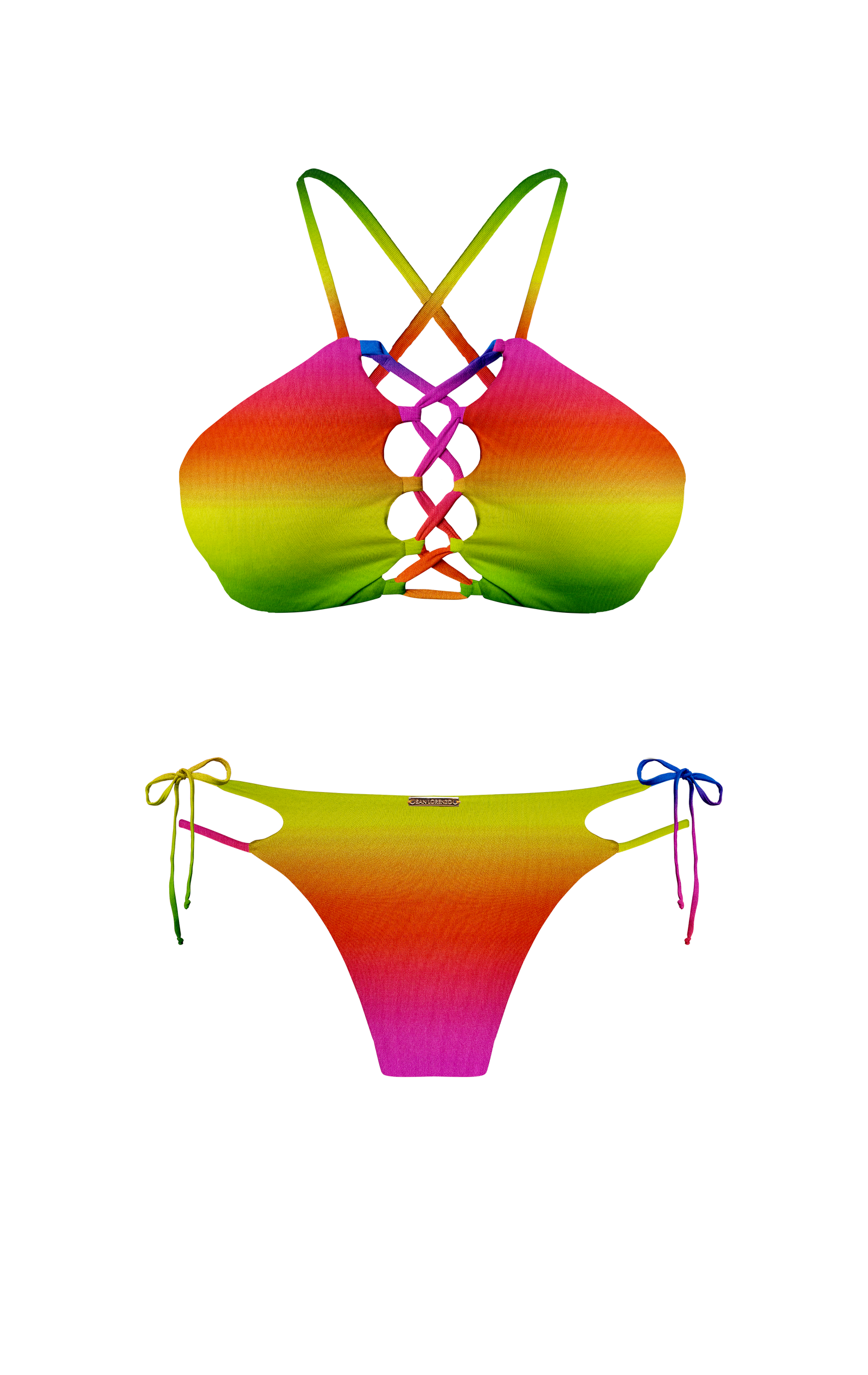 Island Palms Autumn Fire High Neck String Bikini Top